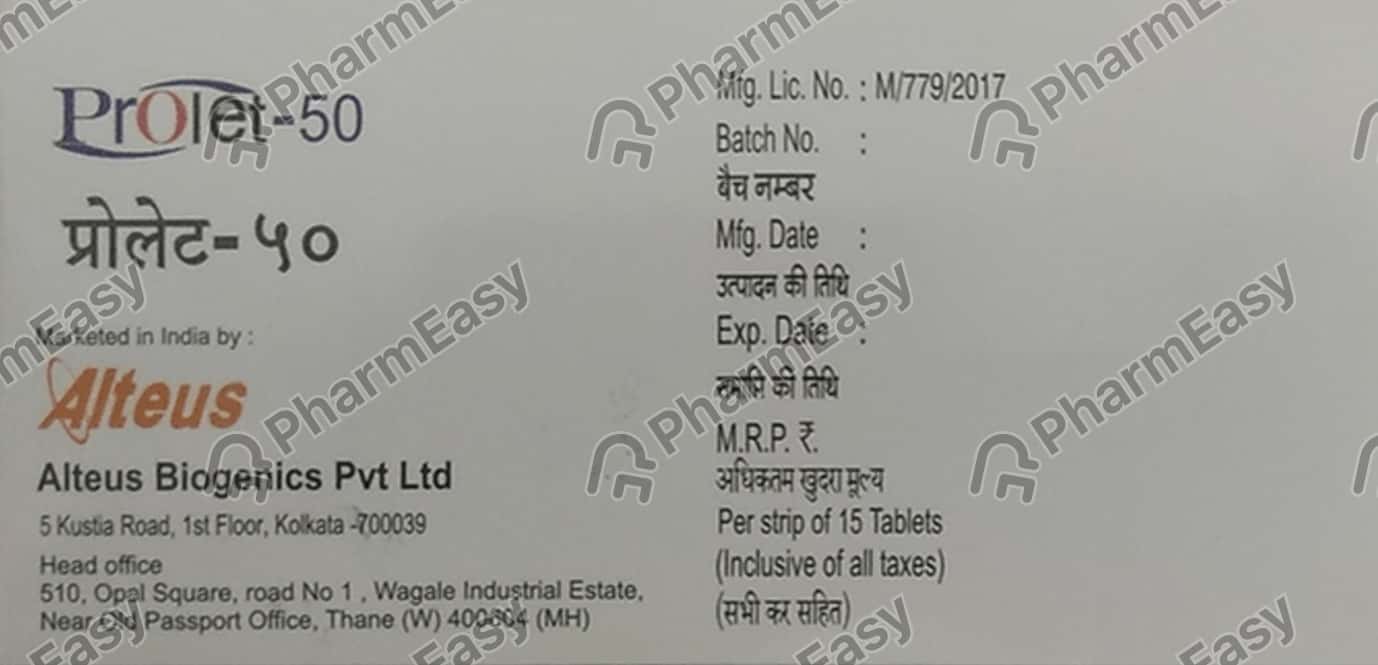 Prolet 50 MG Tablet (15): Uses, Side Effects, Price & Dosage | PharmEasy
