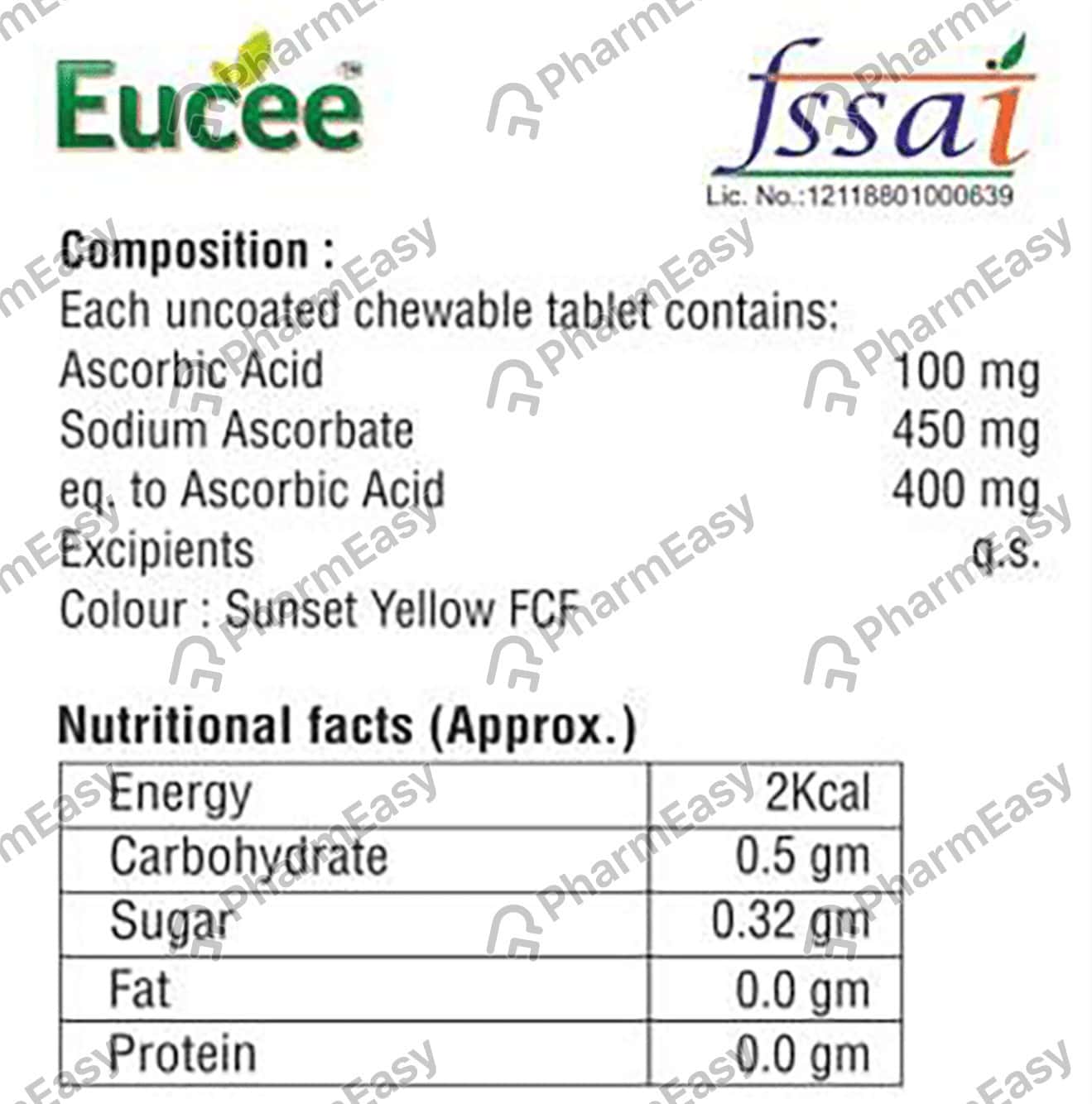 Eucee 500 MG Chewable Tablet (10): Uses, Side Effects, Price & Dosage ...