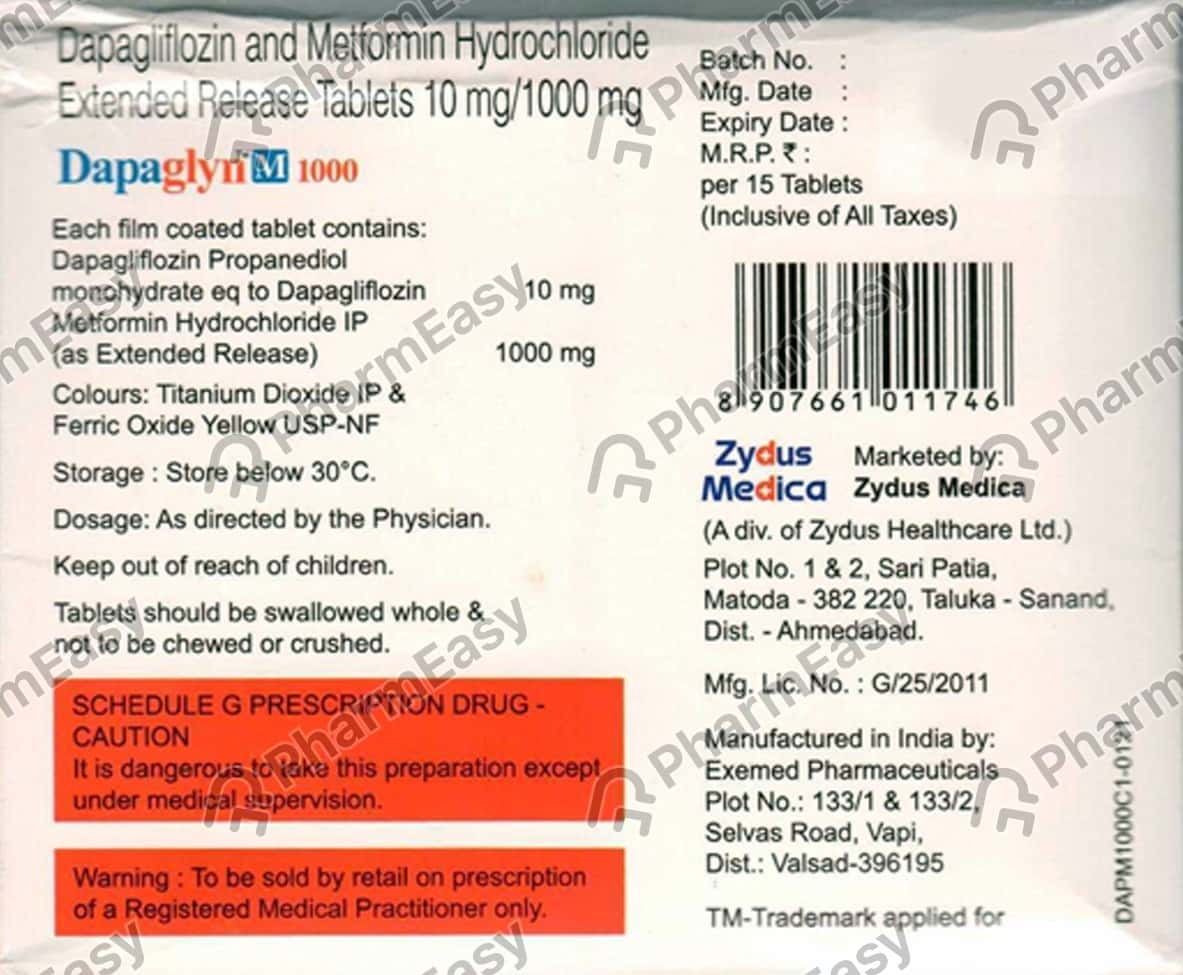 Dapaglyn M 1000mg Strip Of 15 Tablets: Uses, Side Effects, Price ...