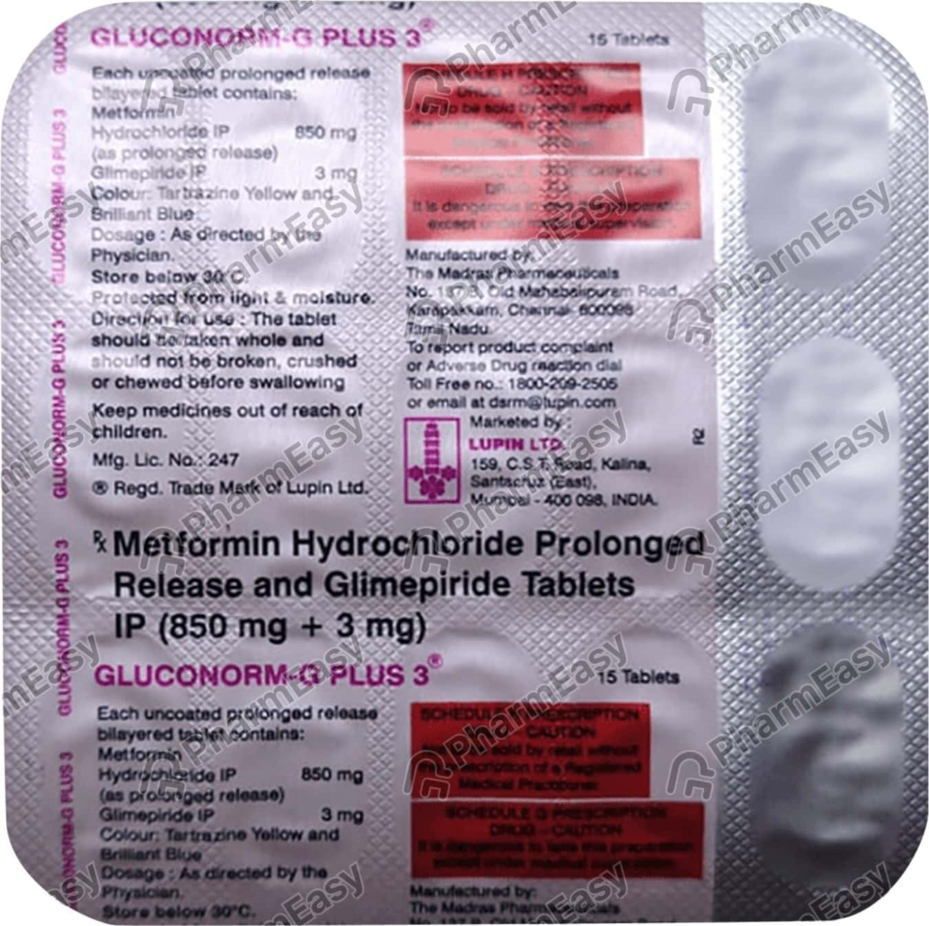Gluconorm G Plus 3mg Strip Of 15 Tablets: Uses, Side Effects, Price ...