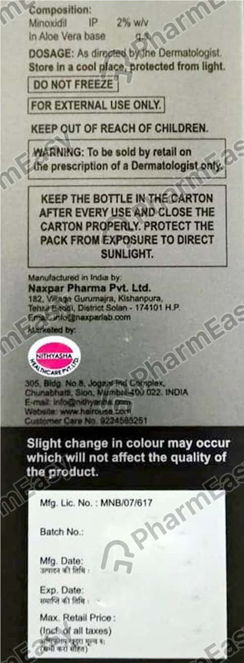 Hairouse 2 %W/V Skin Solution (60): Uses, Side Effects, Price & Dosage ...