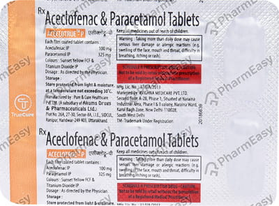 Aceclotrue P Strip Of 10 Tablets: Uses, Side Effects, Price & Dosage ...