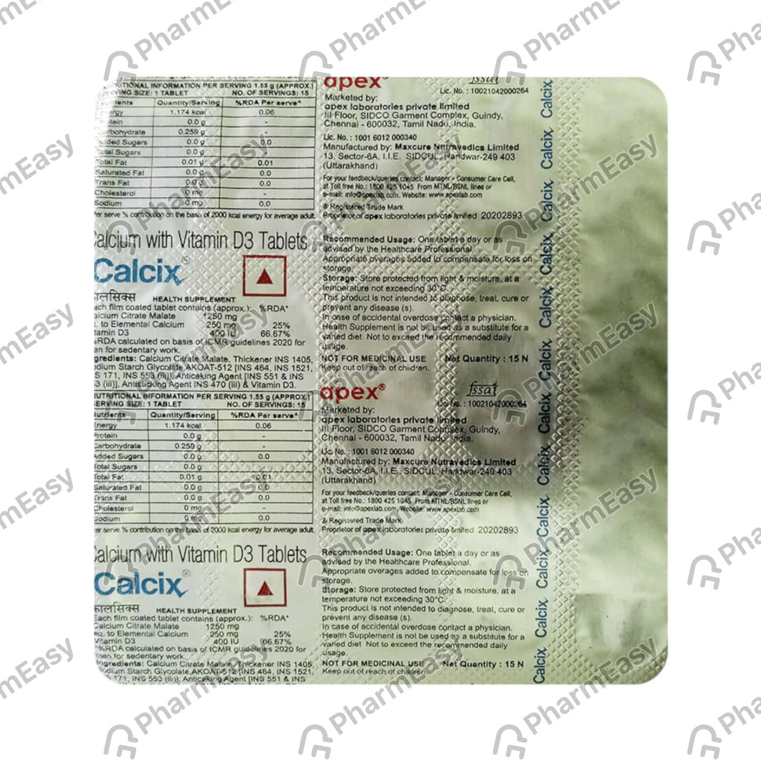 Calcix Strip Of 10 Tablets: Uses, Side Effects, Price & Dosage | PharmEasy