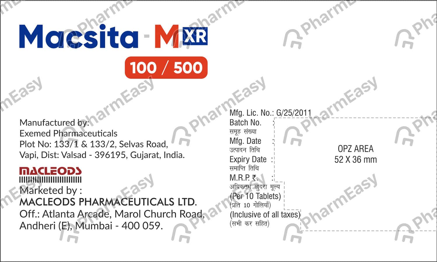 Macsita M Xr 100/500mg Strip Of 10 Tablets: Uses, Side Effects, Price ...