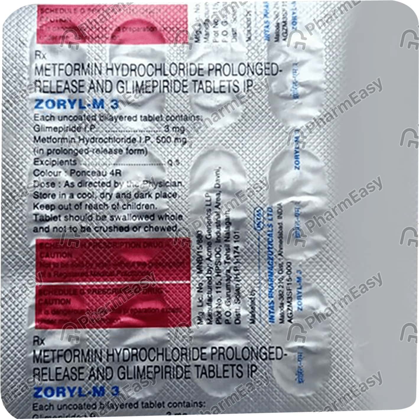 Zoryl M3 Strip Of 15 Tablets: Uses, Side Effects, Price & Dosage | PharmEasy