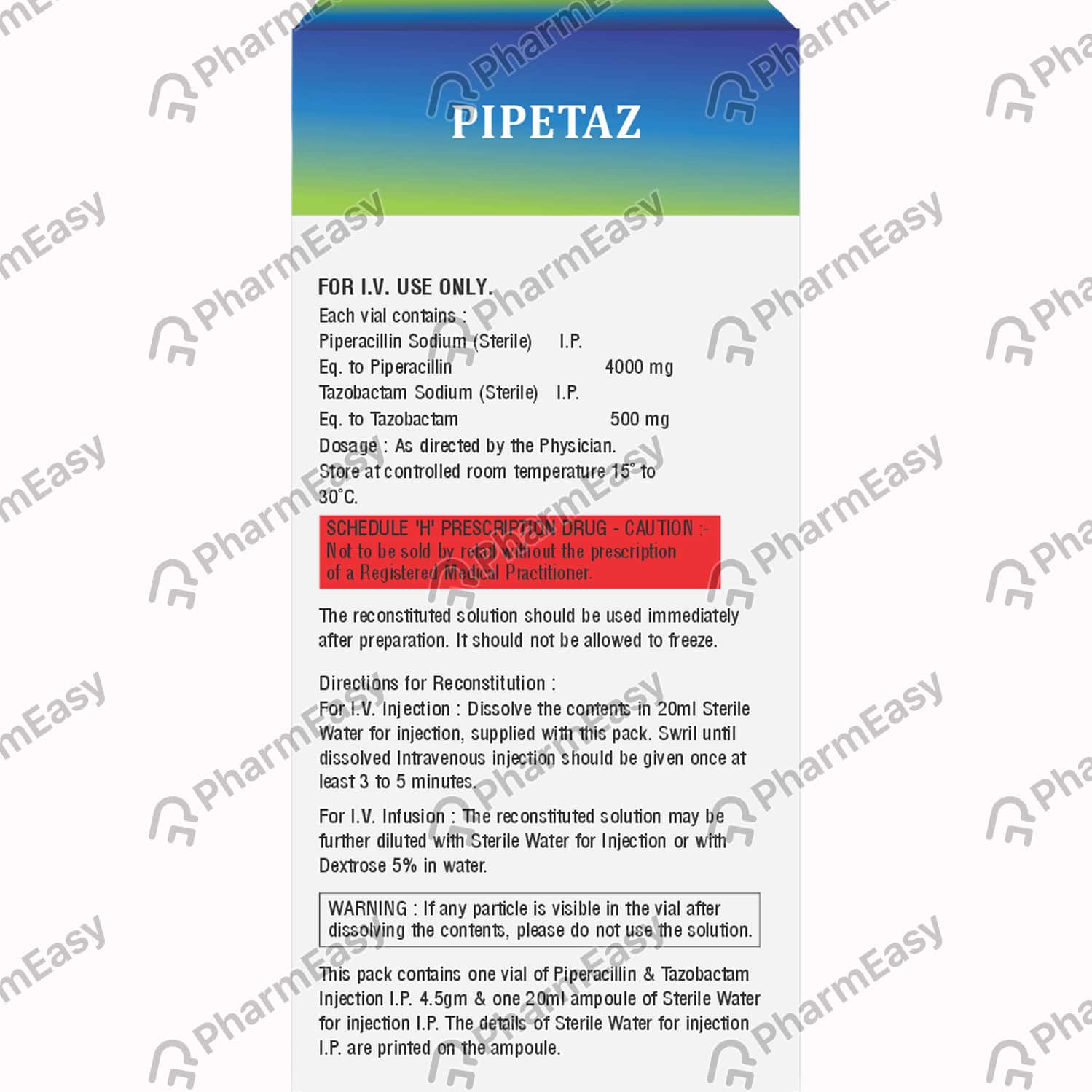 Buy Pipetaz 4.5gm Dry Vial Of 1 Powder For Injection Online at Flat 15% ...