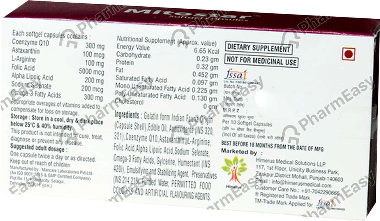 Buy Mitostar Strip Of 10 Capsules Online at Flat 15% OFF | PharmEasy