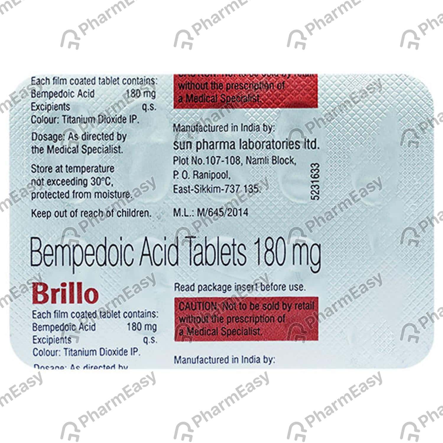 Buy Brillo 180 MG Tablet (10) Online & Save Up to 24% at PharmEasy