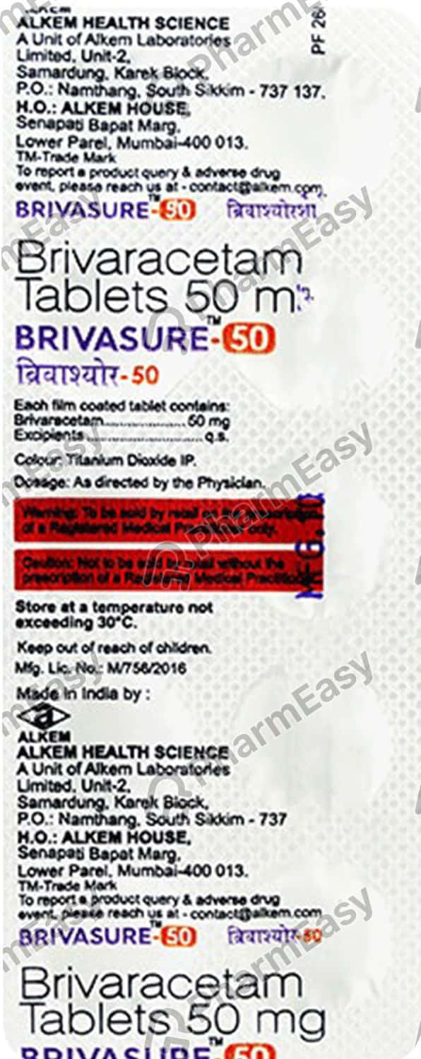 Brivasure 50 MG Tablet (10): Uses, Side Effects, Price & Dosage | PharmEasy