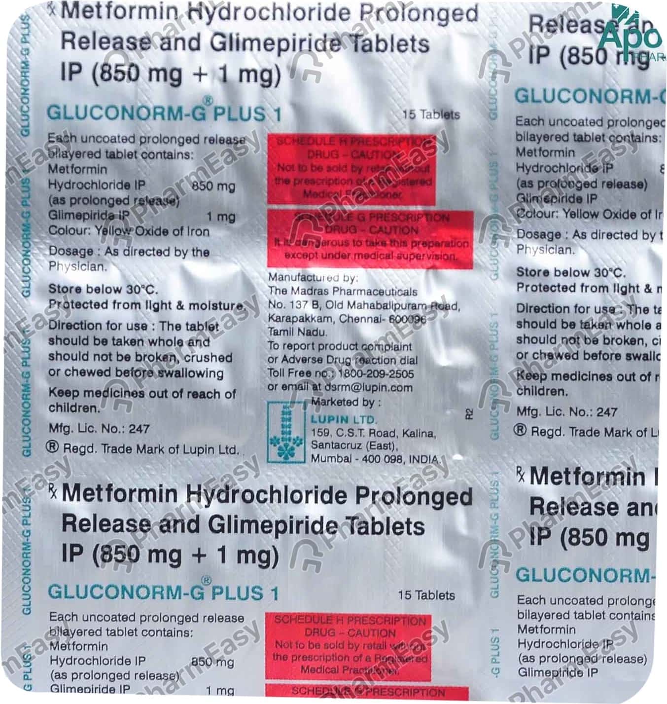 Gluconorm G Plus 1mg Strip Of 15 Tablets: Uses, Side Effects, Price ...