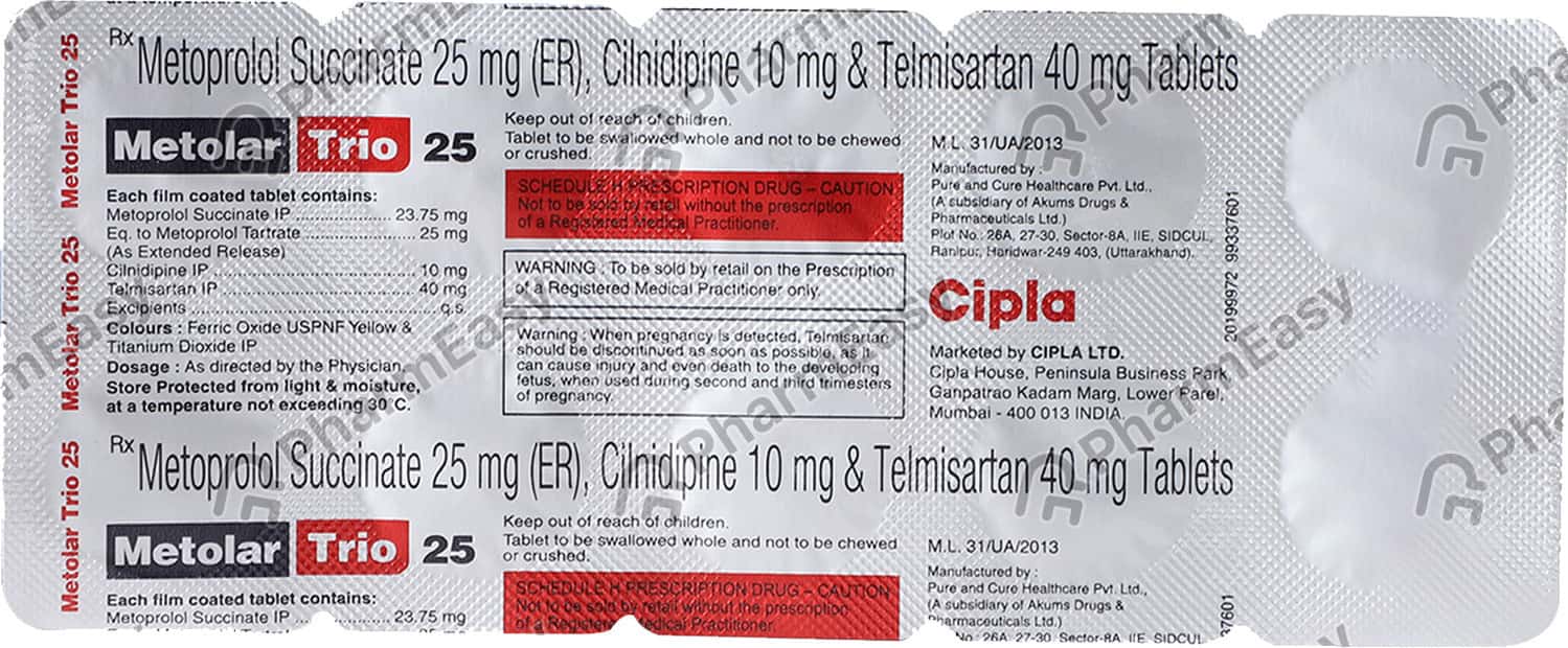 Buy Metolar Trio 25mg Strip Of 10 Tablets Online at Flat 15% OFF ...