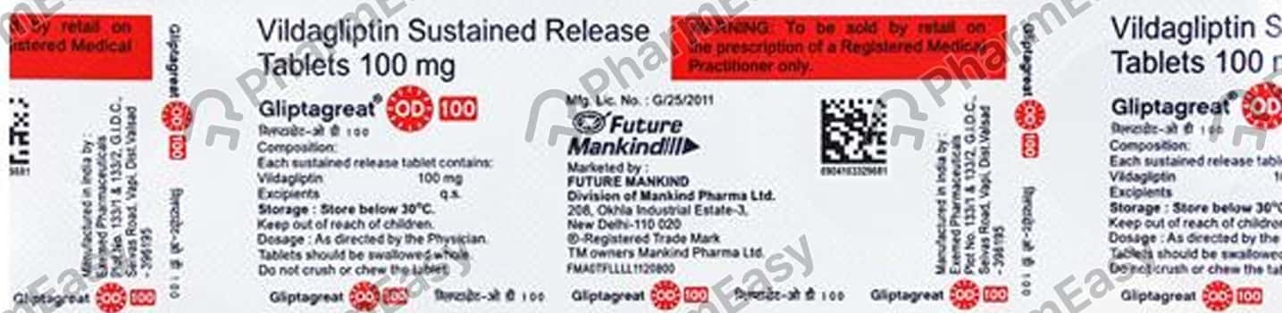 Gliptagreat Od 100 MG Tablet (10): Uses, Side Effects, Price & Dosage | PharmEasy