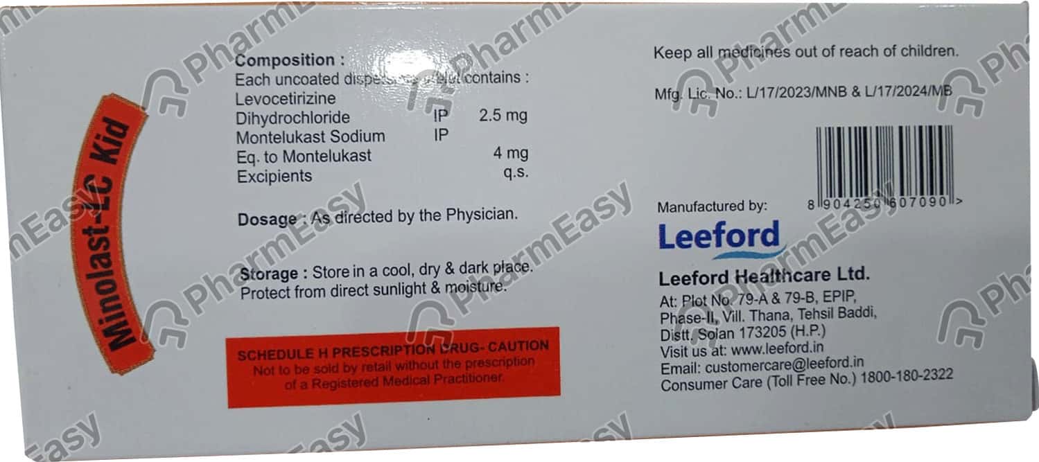 Minolast Lc Kid Strip Of 10 Tablets: Uses, Side Effects, Price & Dosage ...