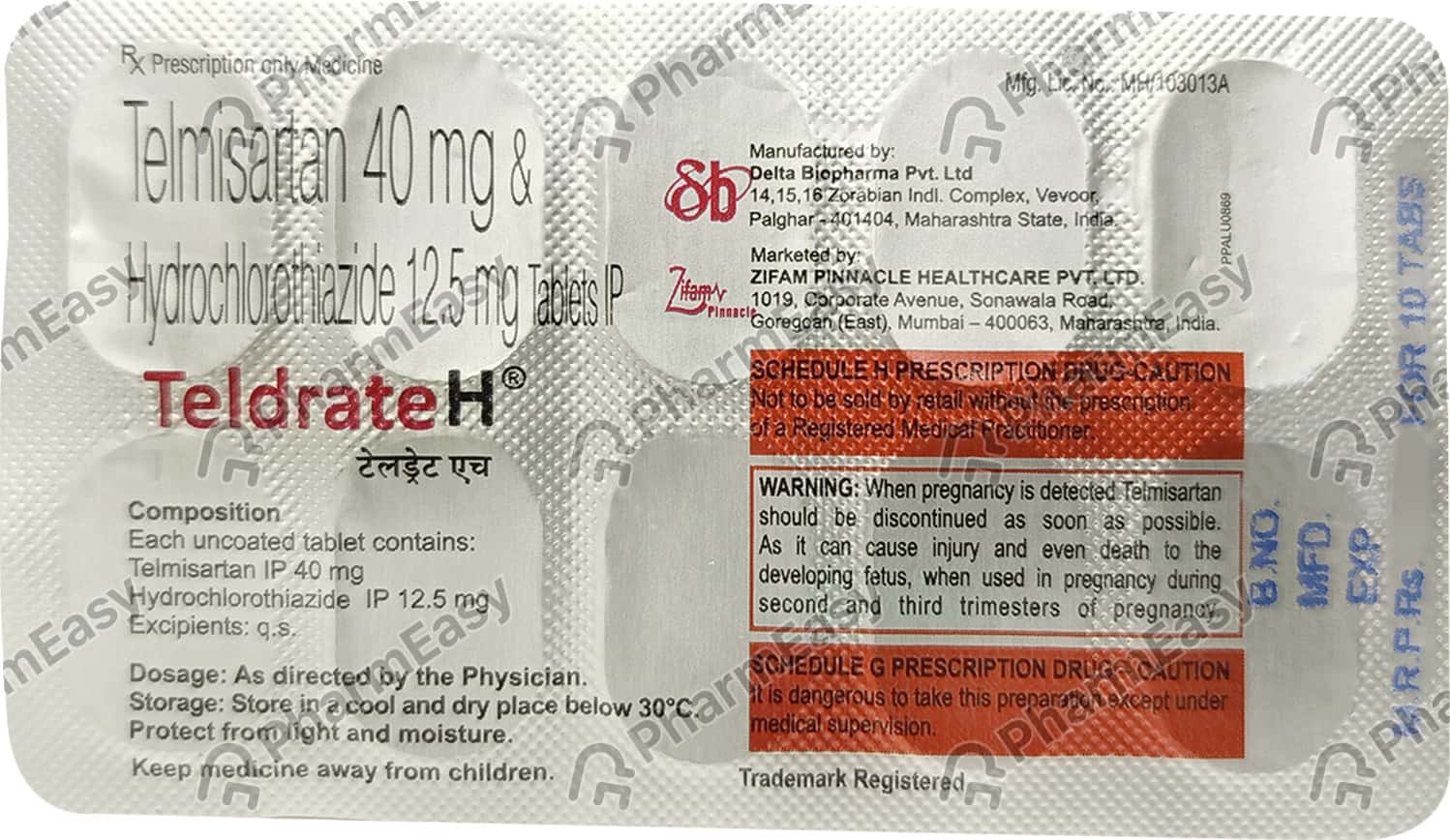 Buy Teldrate H 40/12.5mg Strip Of 10 Tablets Online at Flat 15% OFF ...
