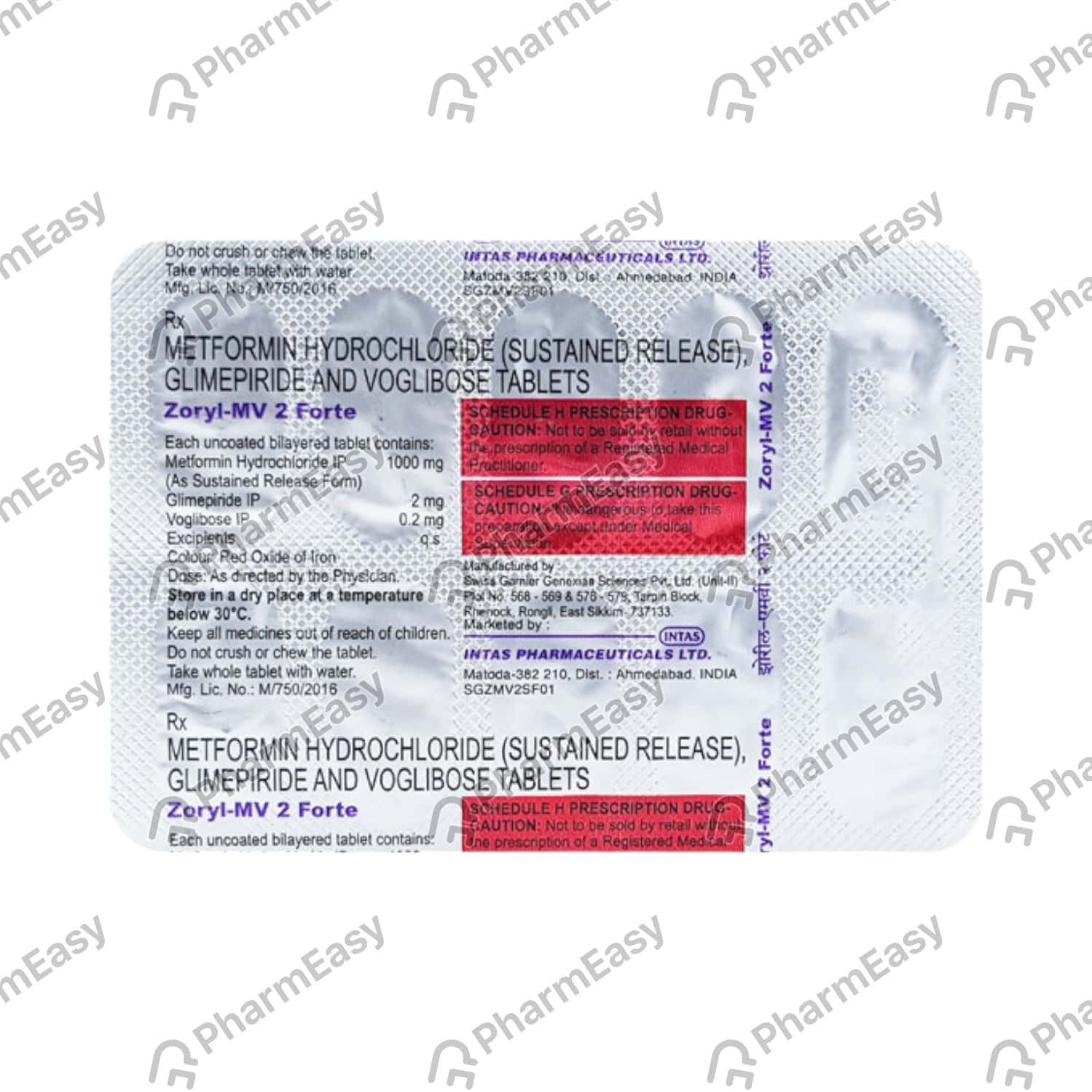 Zoryl Mv 2mg Forte Strip Of 10 Tablets: Uses, Side Effects, Price & Dosage | PharmEasy