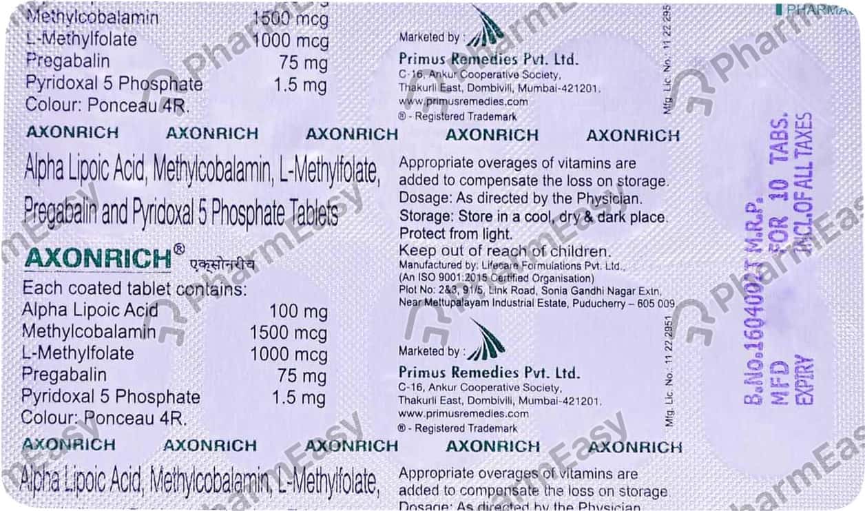 Buy Axonrich Strip Of 10 Tablets Online at Flat 15% OFF | PharmEasy