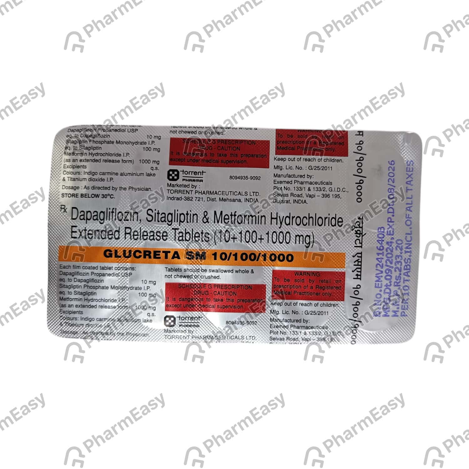 Glucreta Sm 10/100/1000mg Strip Of 10 Tablets: Uses, Side Effects ...