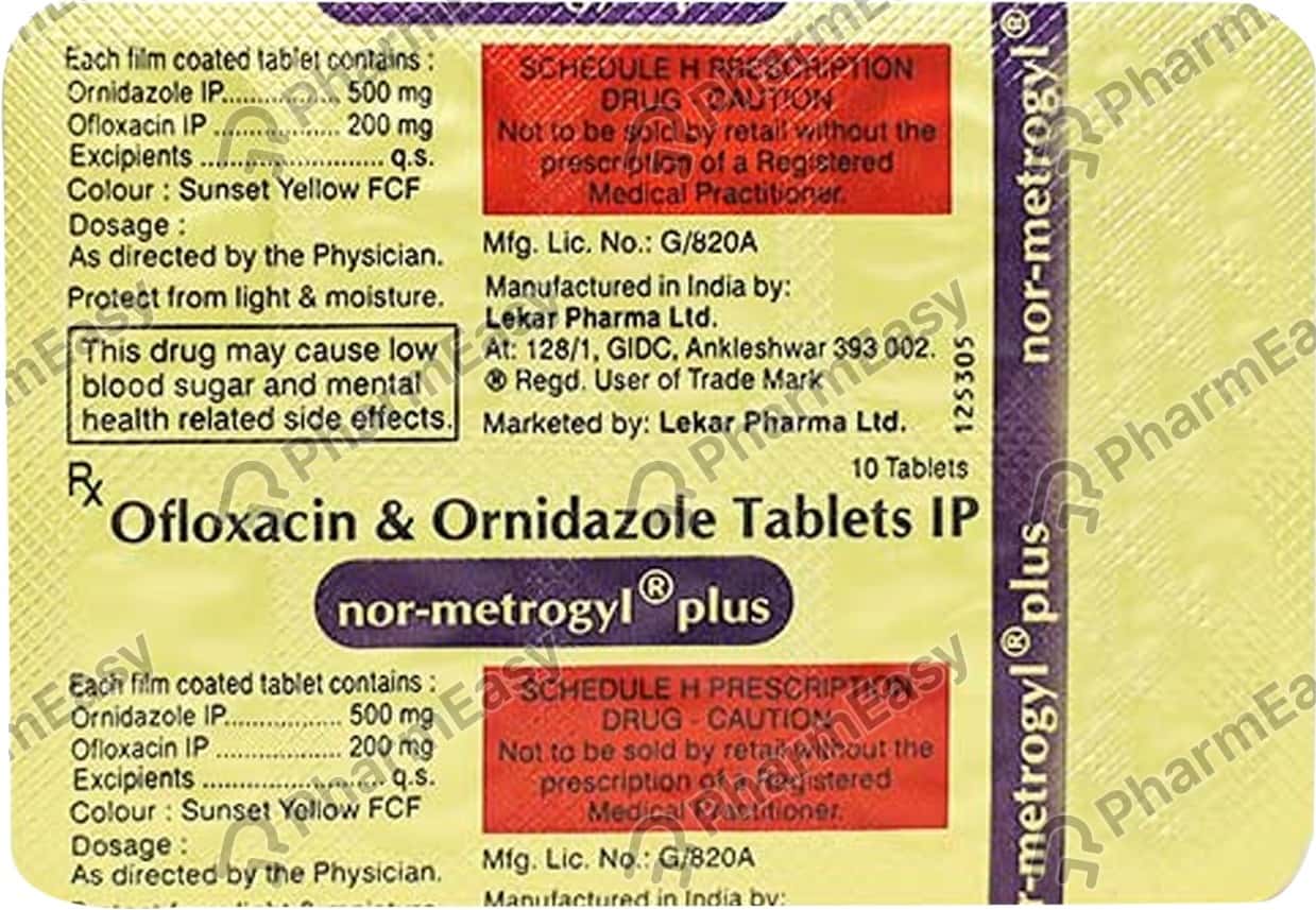 Nor Metrogyl Plus Strip Of 10 Tablets: Uses, Side Effects, Price ...