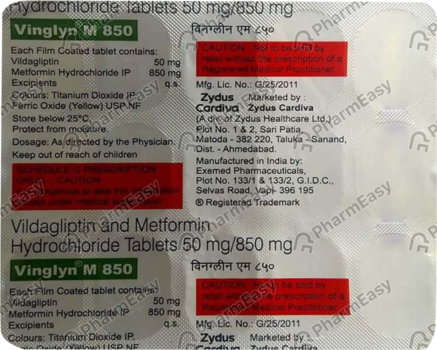 Vinglyn M 850mg Tablet 15'S: Uses, Side Effects, Price & Dosage | PharmEasy