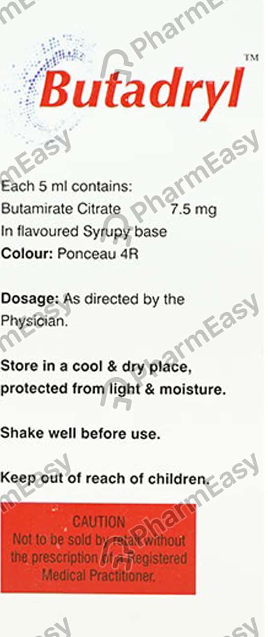 Buy Butadryl 7.5 MG/5ML Syrup (100) Online at Flat 15% OFF | PharmEasy