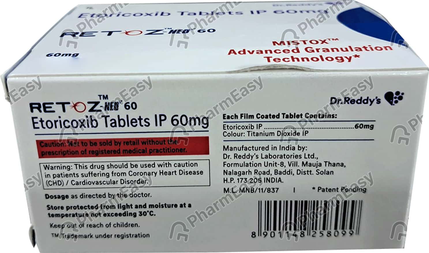 Buy Retoz 60 MG Tablet (10) Online at Flat 15% OFF | PharmEasy