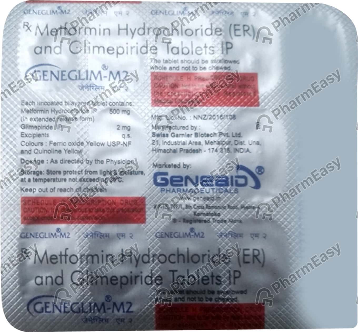 Geneglim M 2mg Strip Of 15 Tablets: Uses, Side Effects, Price & Dosage ...