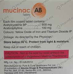 Mucinac Ab Strip Of 10 Tablets: Uses, Side Effects, Price & Dosage ...