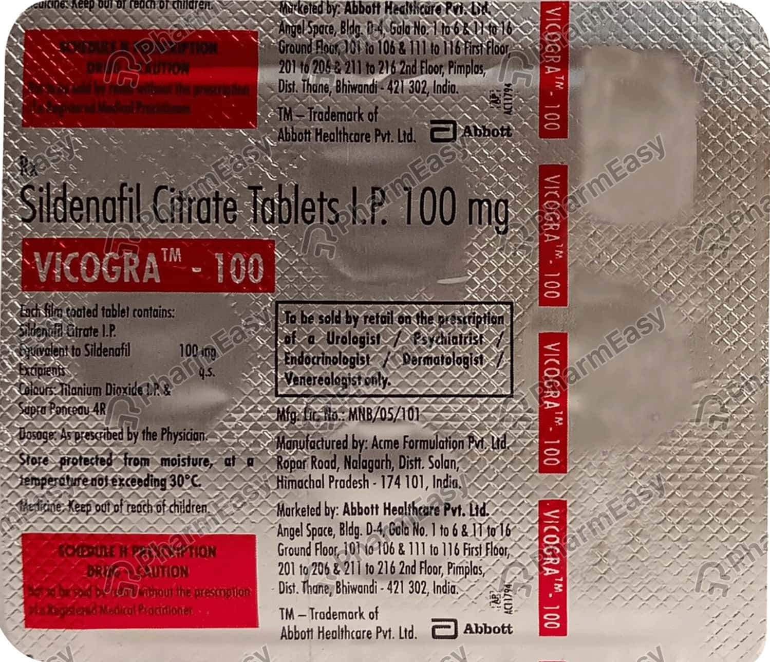 Vicogra 100 MG Tablet (4): Uses, Side Effects, Price & Dosage | PharmEasy