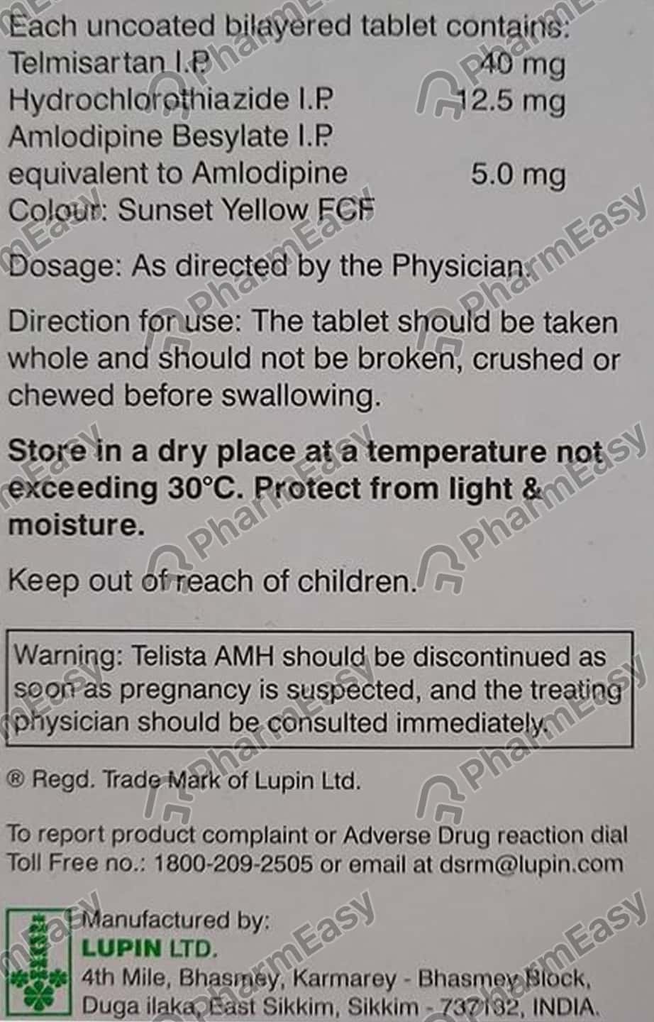 Telista Amh Strip Of 15 Tablets: Uses, Side Effects, Price & Dosage ...