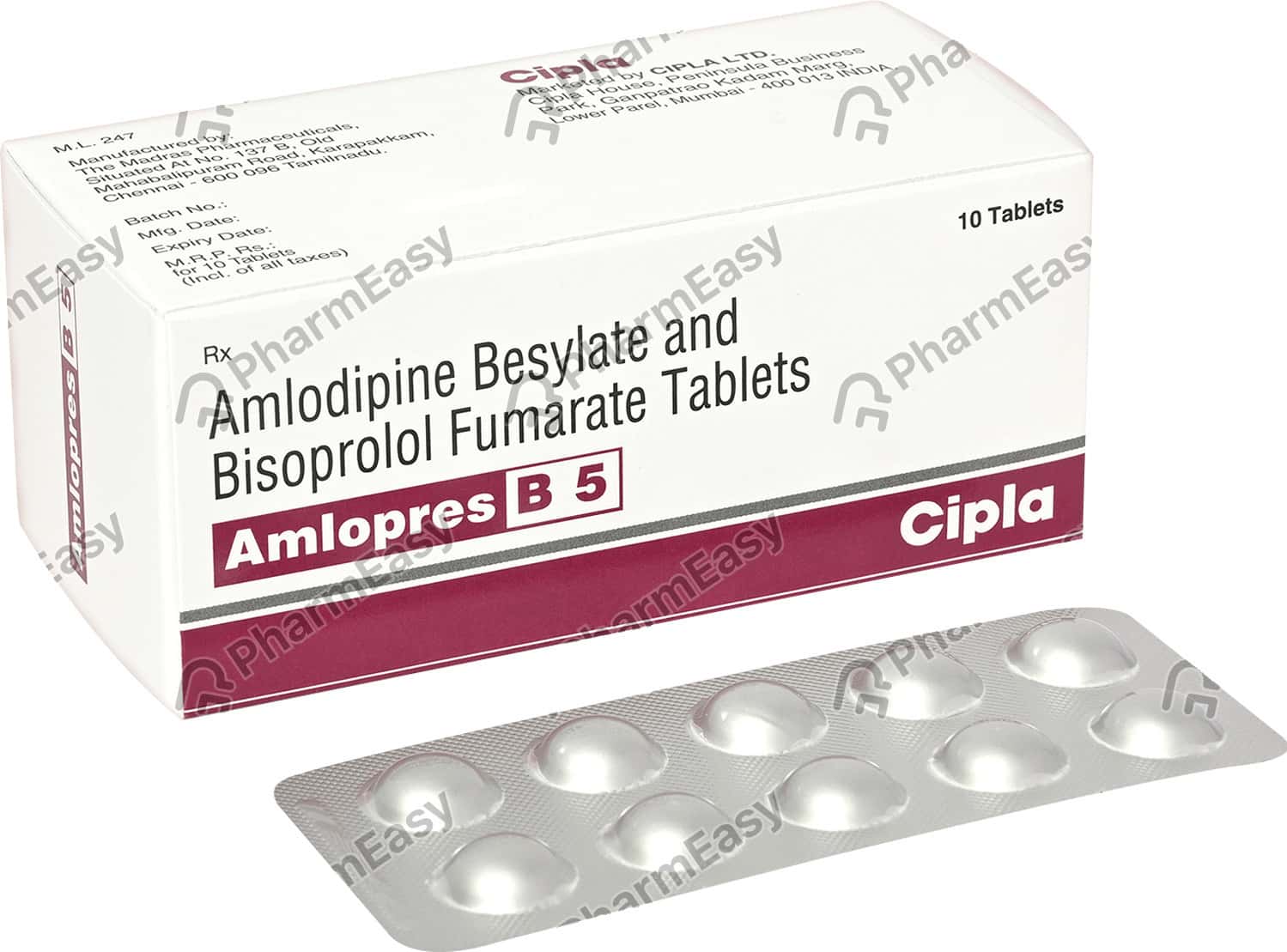 Buy Amlopres B 5mg Strip Of 10 Tablets Online at Flat 15% OFF | PharmEasy