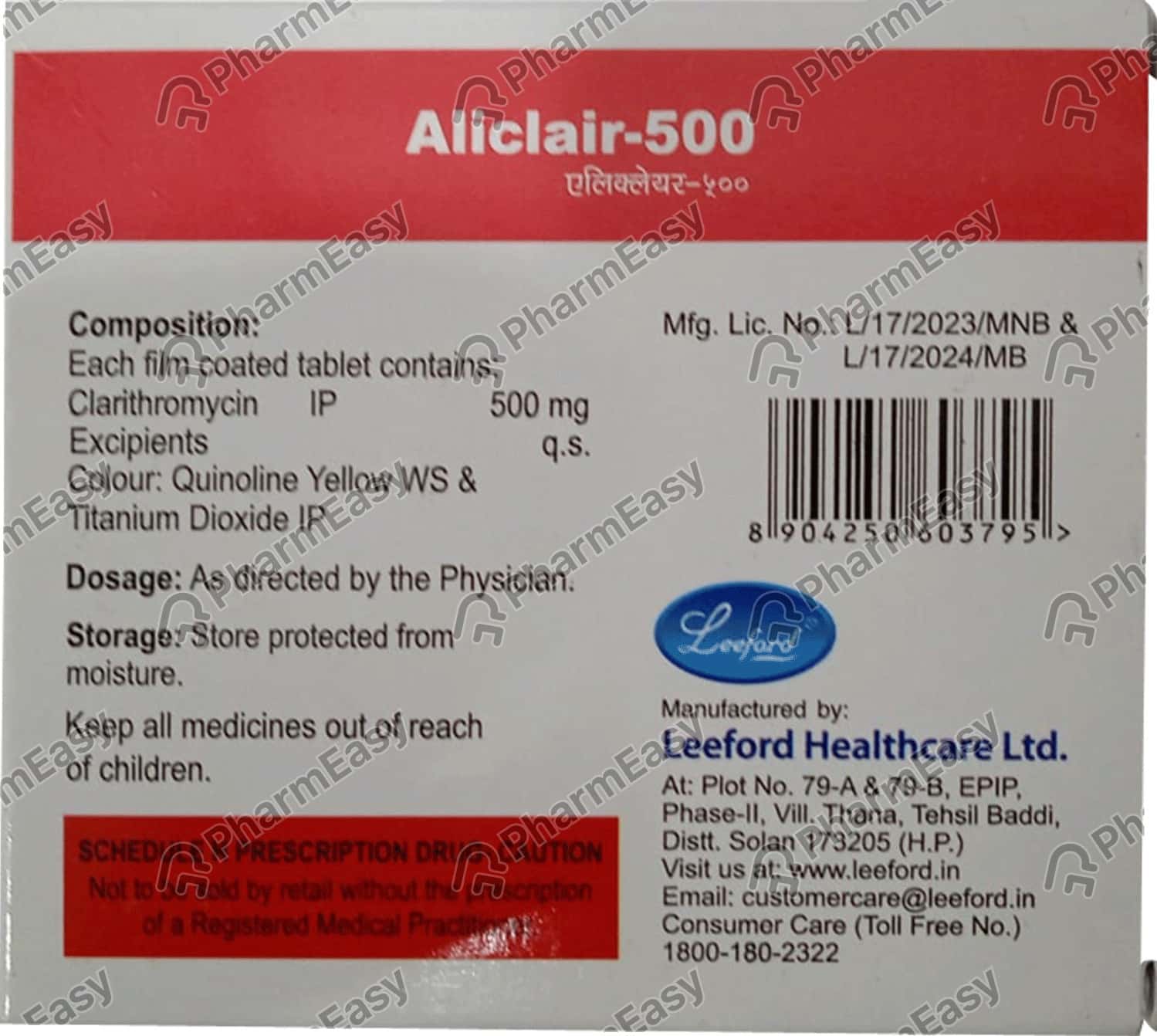 Aliclair 500 MG Tablet (4): Uses, Side Effects, Price & Dosage | PharmEasy