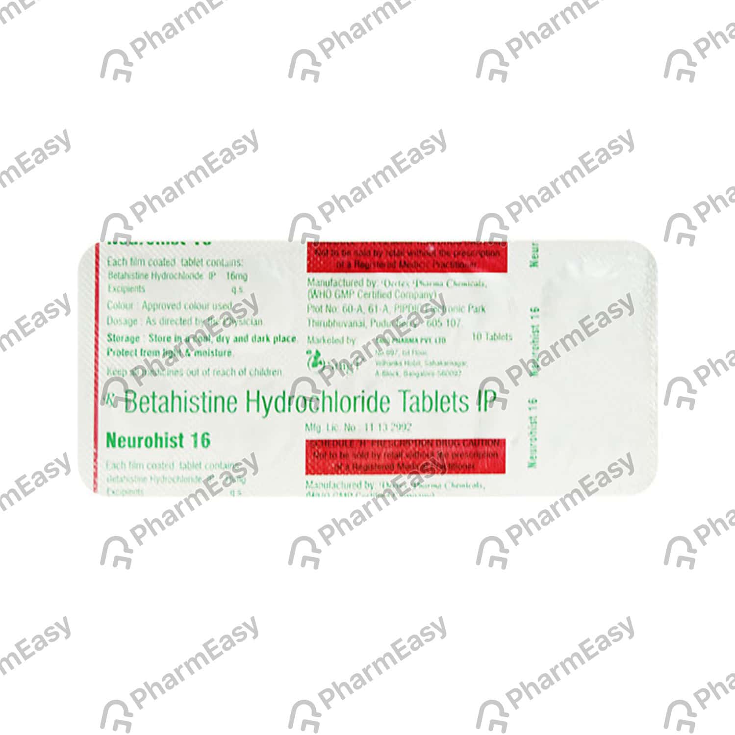 Neurohist 16 MG Tablet (10): Uses, Side Effects, Price & Dosage | PharmEasy