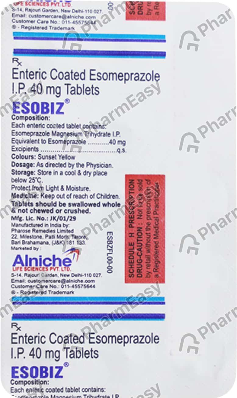 Esobiz 40 MG Tablet (15): Uses, Side Effects, Price & Dosage | PharmEasy