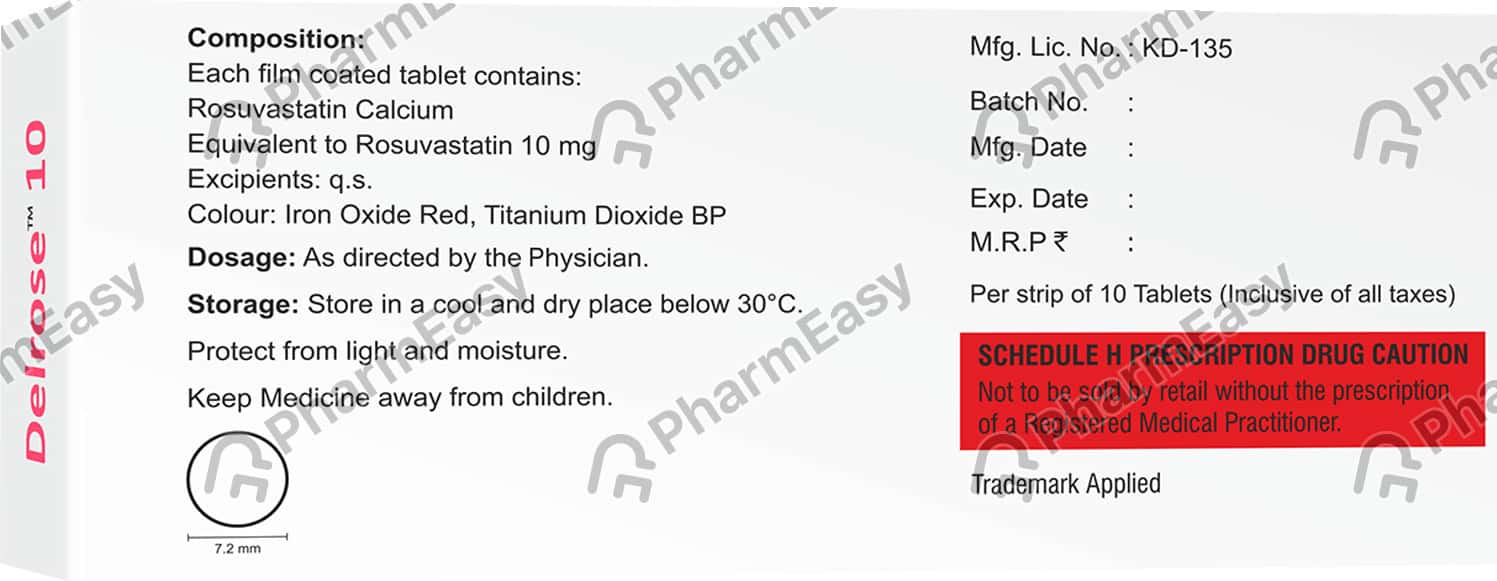 Delrose 10 MG Tablet (10): Uses, Side Effects, Price & Dosage | PharmEasy