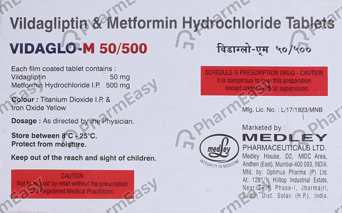 Vidaglo M 50/500mg Strip Of 10 Tablets: Uses, Side Effects, Price ...