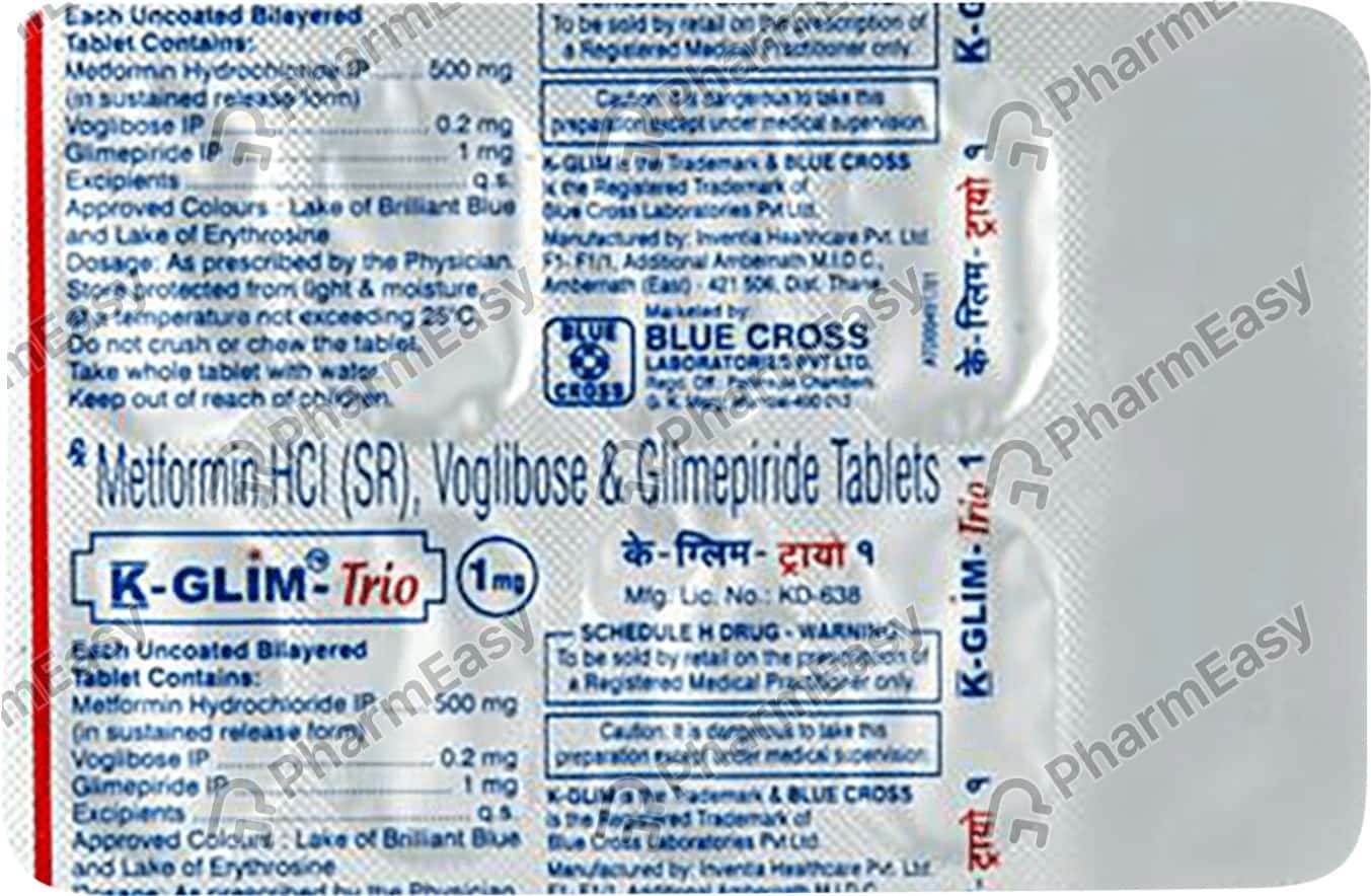 K Glim Trio 1mg Strip Of 15 Tablets: Uses, Side Effects, Price & Dosage ...