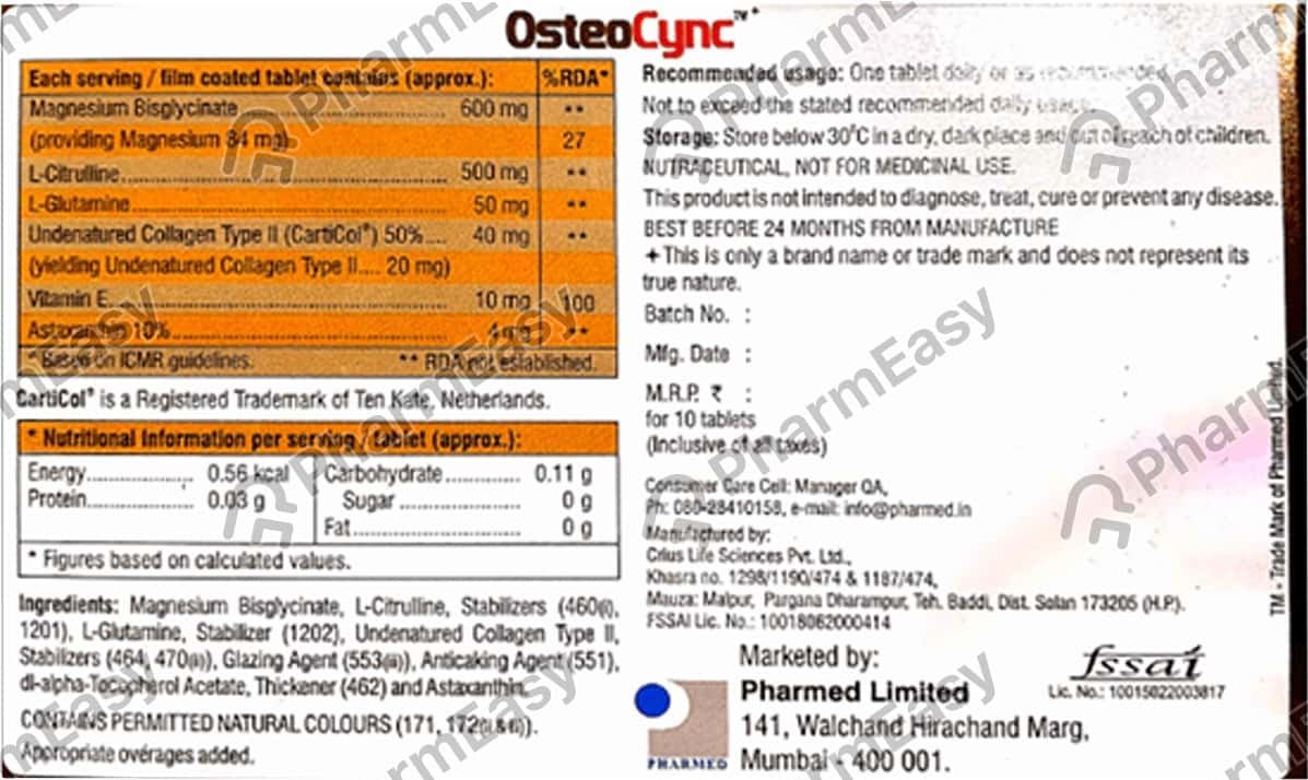 Buy Osteocync Strip Of 10 Tablets Online at Flat 15% OFF | PharmEasy