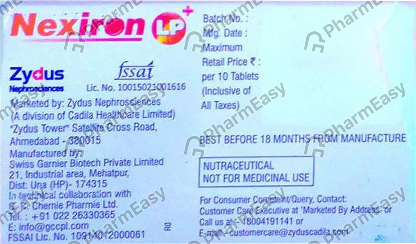 Nexiron Lp Plus Strip Of 10 Tablets: Uses, Side Effects, Price & Dosage ...