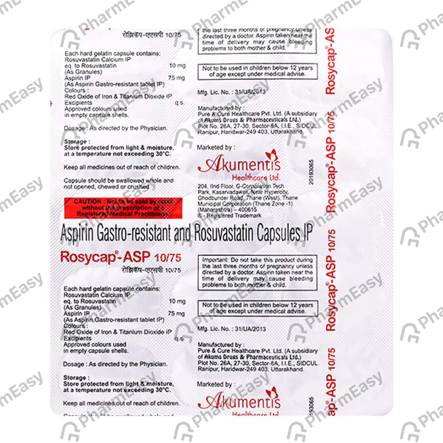 Rosycap Asp 10/75mg Strip Of 15 Capsules: Uses, Side Effects, Price & Dosage | PharmEasy