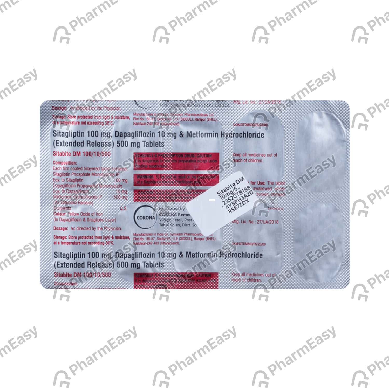 Sitabite Dm 100/10/500mg Strip Of 10 Tablets: Uses, Side Effects, Price ...