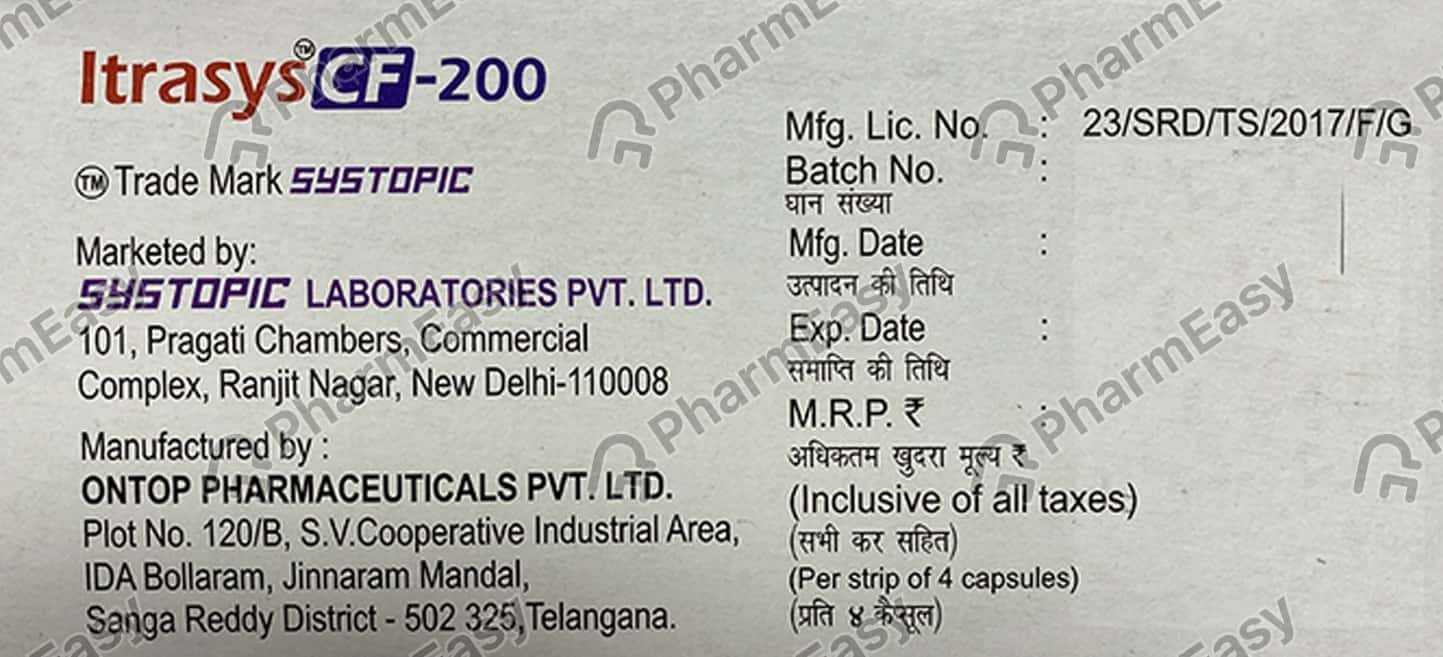 Itrasys 200 MG Capsule (4): Uses, Side Effects, Price & Dosage | PharmEasy
