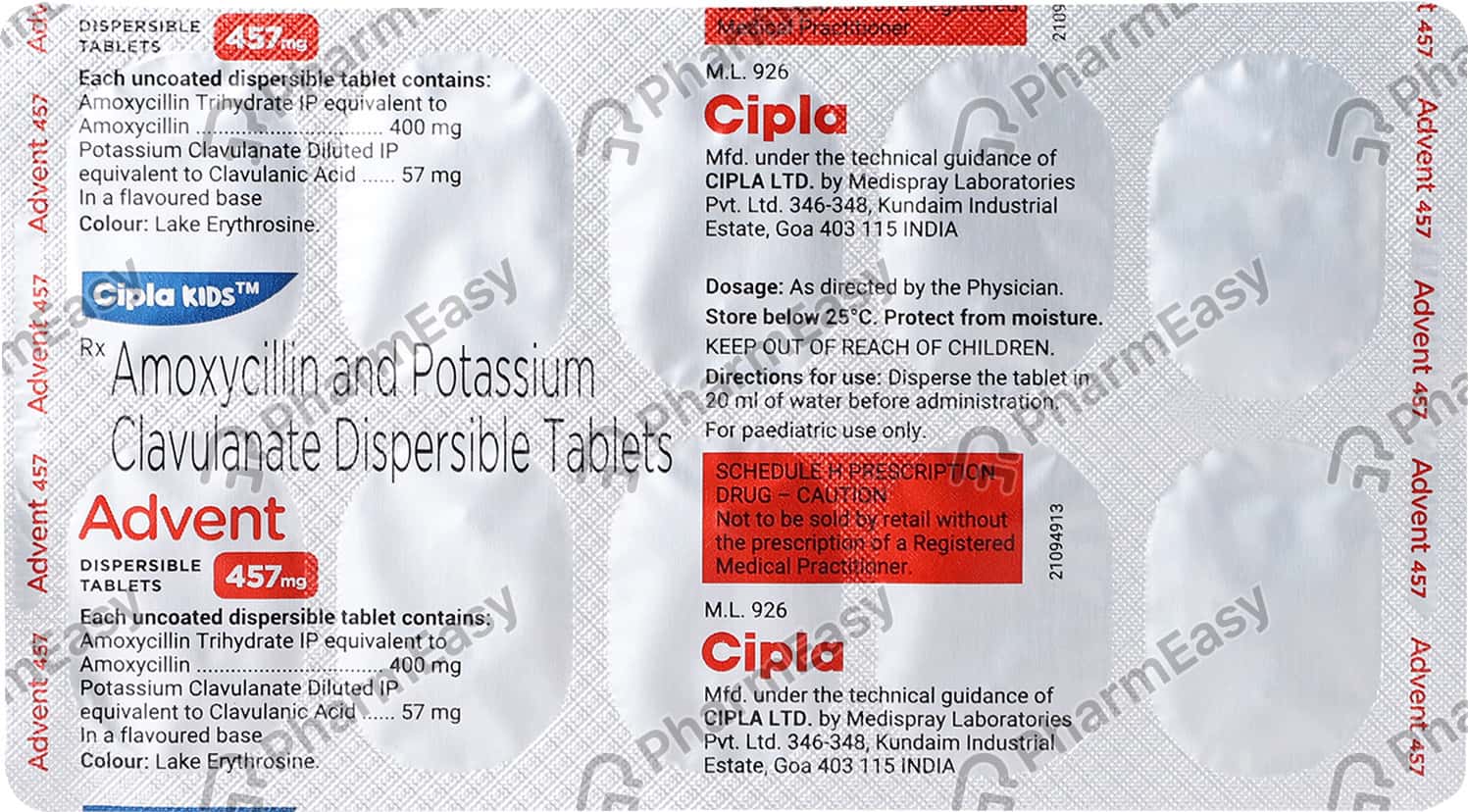 Buy Advent 457mg Tangy Orange Flavour Strip Of 10 Dispersible Tablets ...