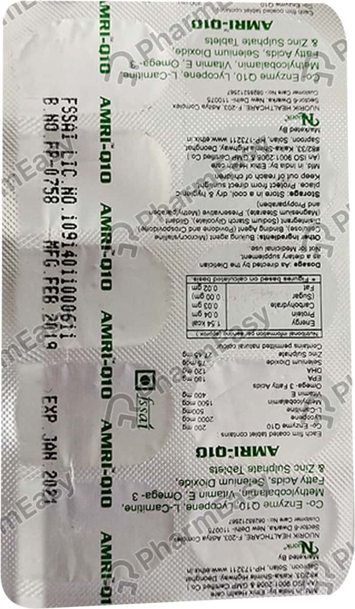 Buy Amri Q 10 Strip Of 10 Tablets Online at Flat 15% OFF | PharmEasy