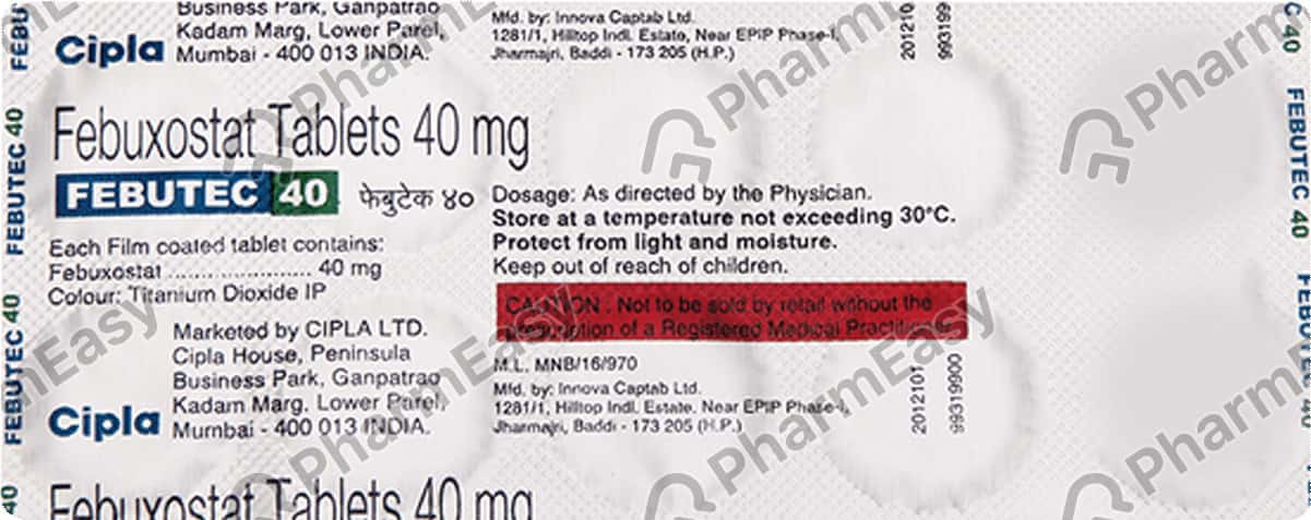 Febutec 40 MG Tablet (10): Uses, Side Effects, Price & Dosage | PharmEasy