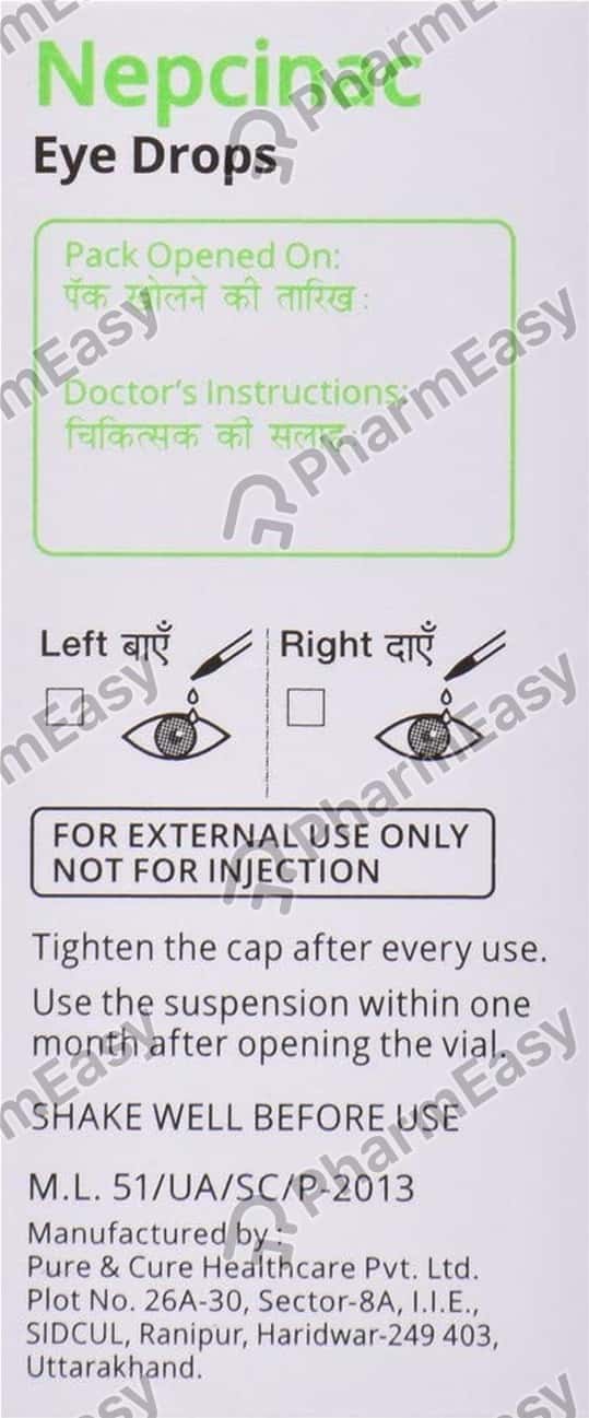 Nepcinac 0.1 %W/V Eye Drop (5): Uses, Side Effects, Price & Dosage ...