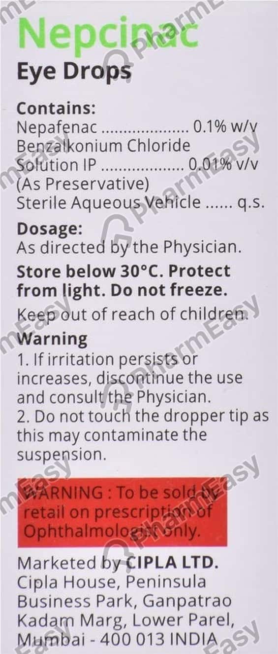 Nepcinac 0.1 %W/V Eye Drop (5): Uses, Side Effects, Price & Dosage ...