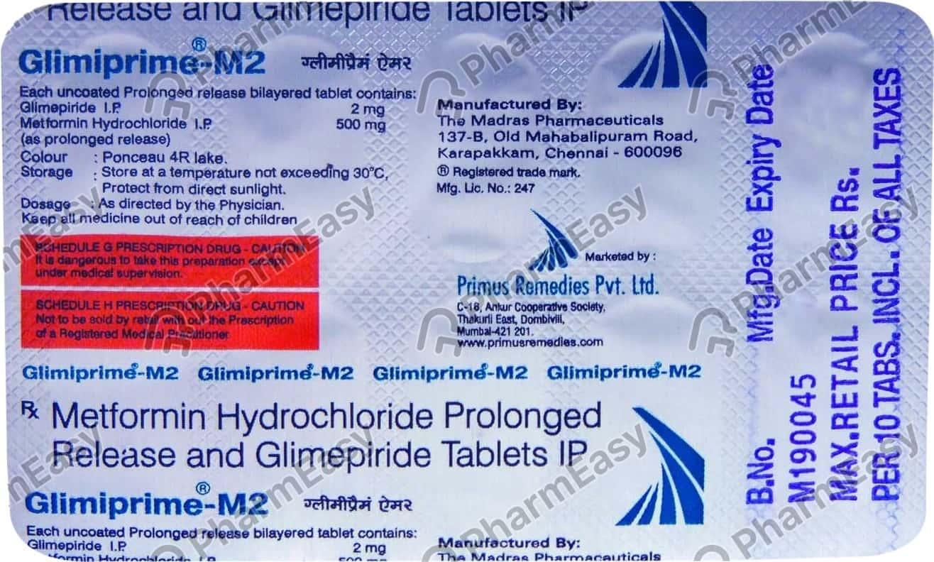 Glimiprime M 2mg Strip Of 15 Tablets: Uses, Side Effects, Price ...