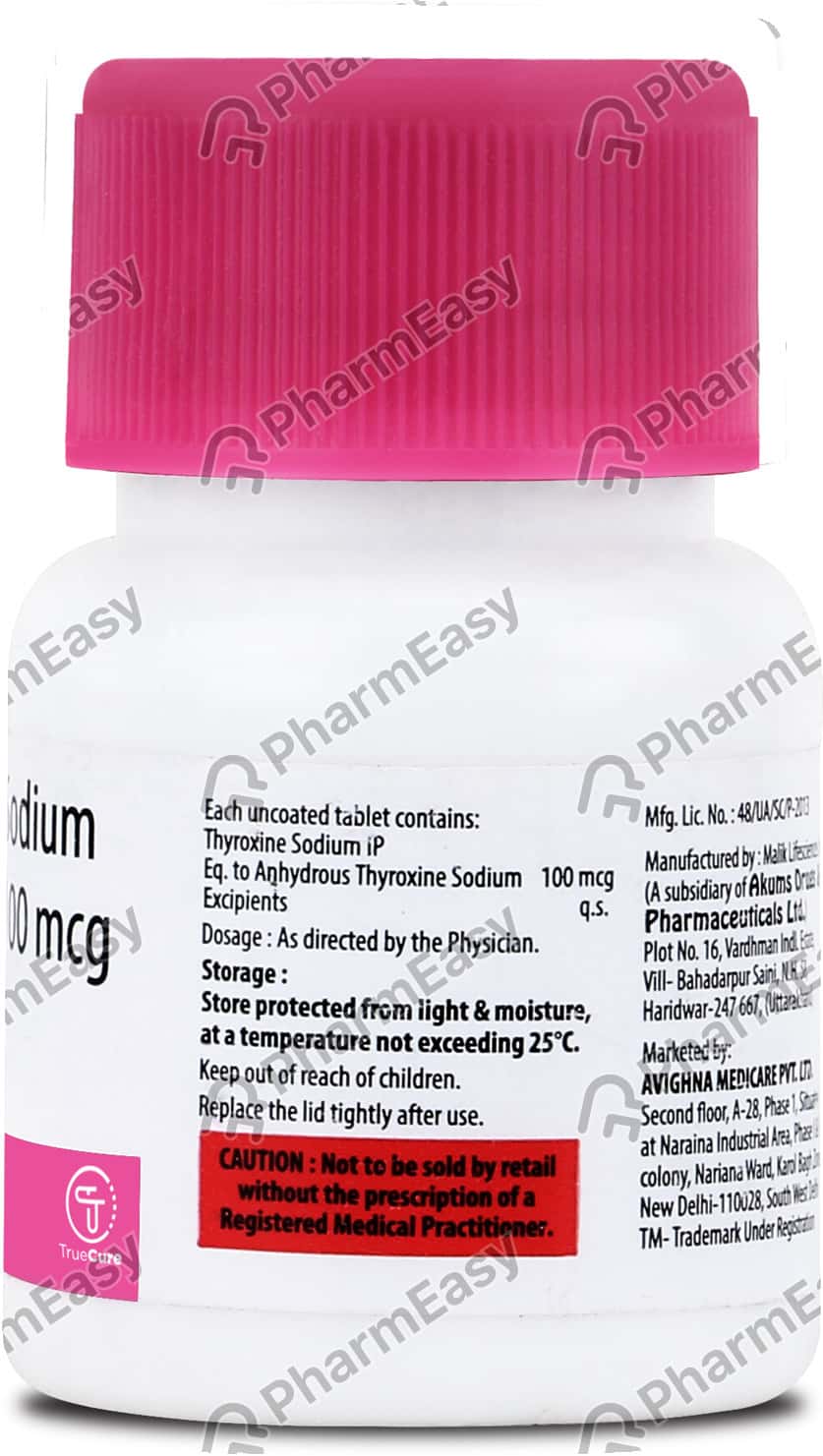 Thyrotrue 100 MCG Tablet (100): Uses, Side Effects, Price & Dosage ...
