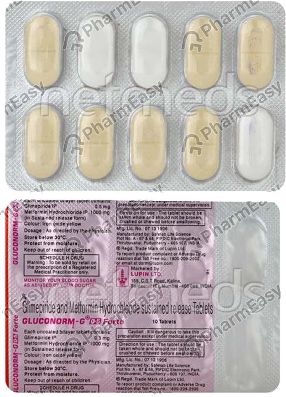 Gluconorm G Forte 0.5mg Strip Of 15 Tablets: Uses, Side Effects, Price ...