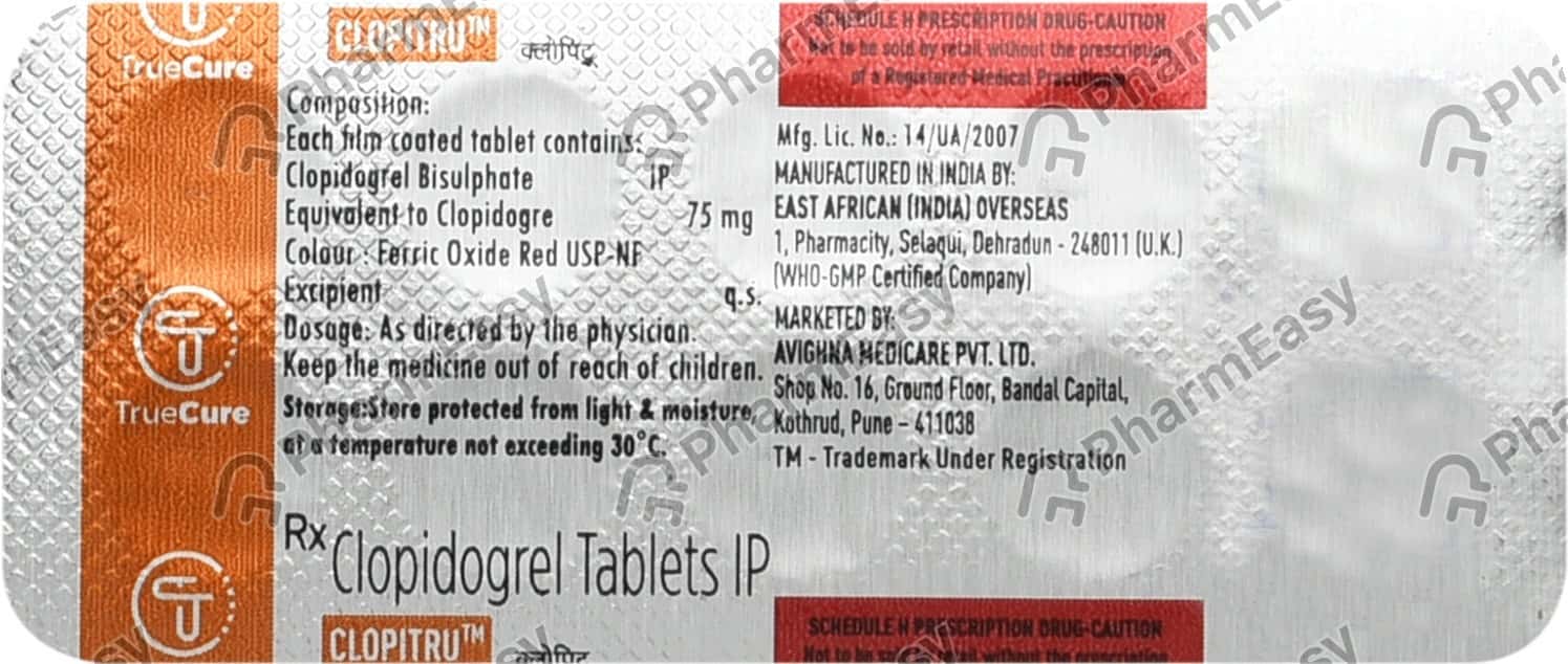 Clopitru 75 MG Tablet (10): Uses, Side Effects, Price, Dosage ...